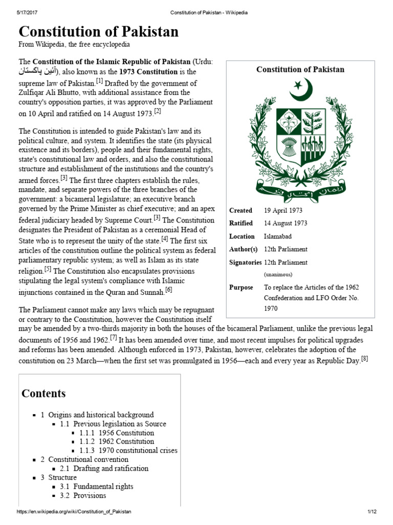 Constitution of Pakistan - Wikipedia | PDF | Governance | Political Science