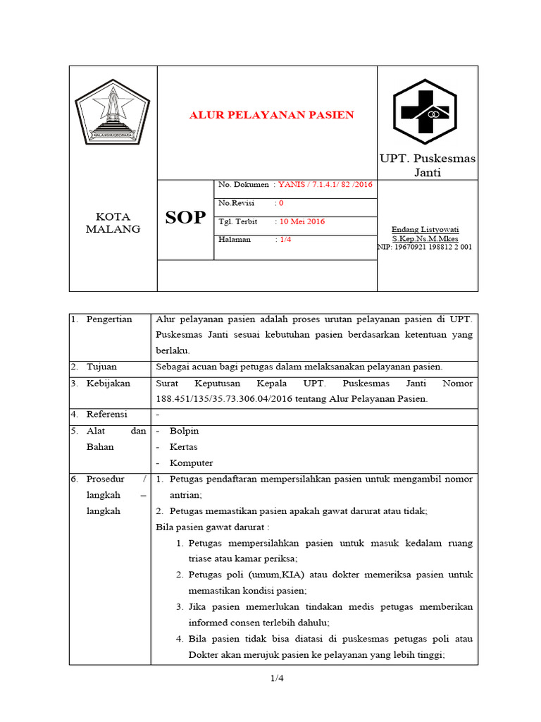 7.1.4.1 Sop Alur Pelayanan Pasien Fix | PDF