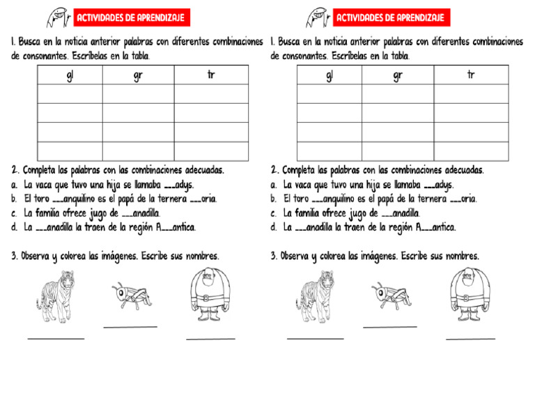 ACTIVIDAD COMBINACIONES BL BR TL TR 2° | PDF
