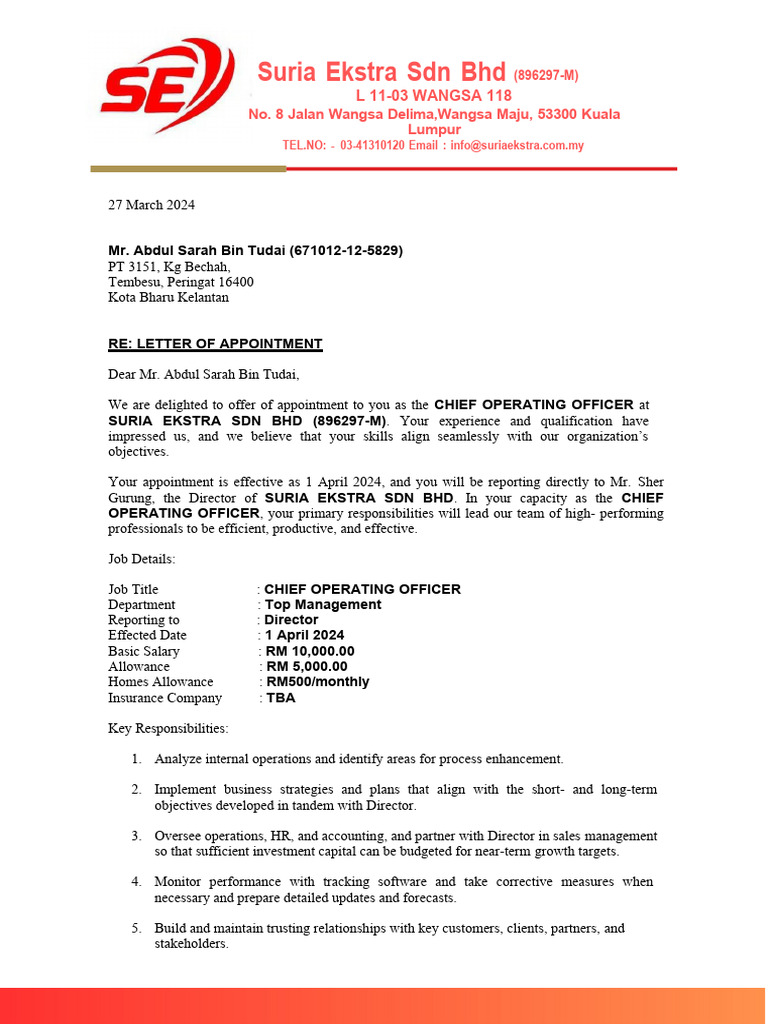 Appoint Letter MR Abdul Sarah-3 | PDF | Employment | Economies