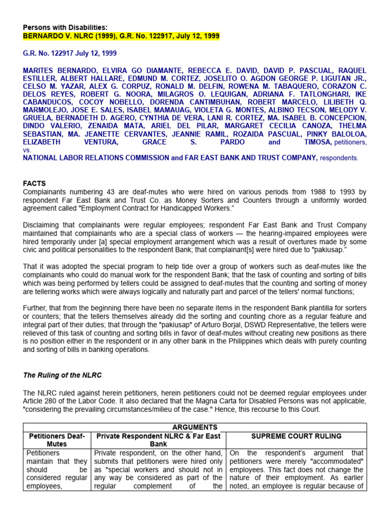 BERNARDO V NLRC Case | PDF | Employment | Labour Law