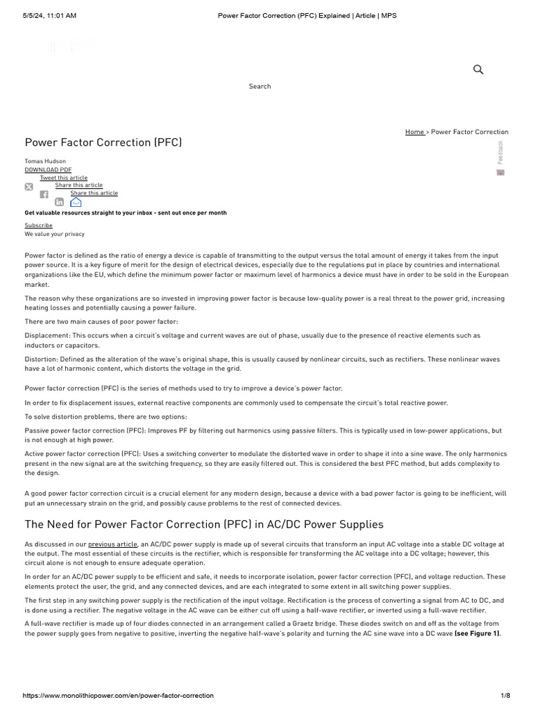 Power Factor Correction (PFC) Explained - Article - MPS | PDF | Rectifier | Ac Power