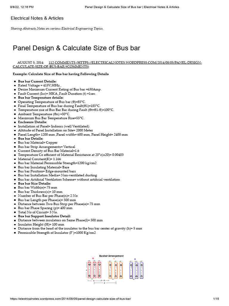 Panel Design & Calculate Size of Bus Bar - Electrical Notes & Articles ...