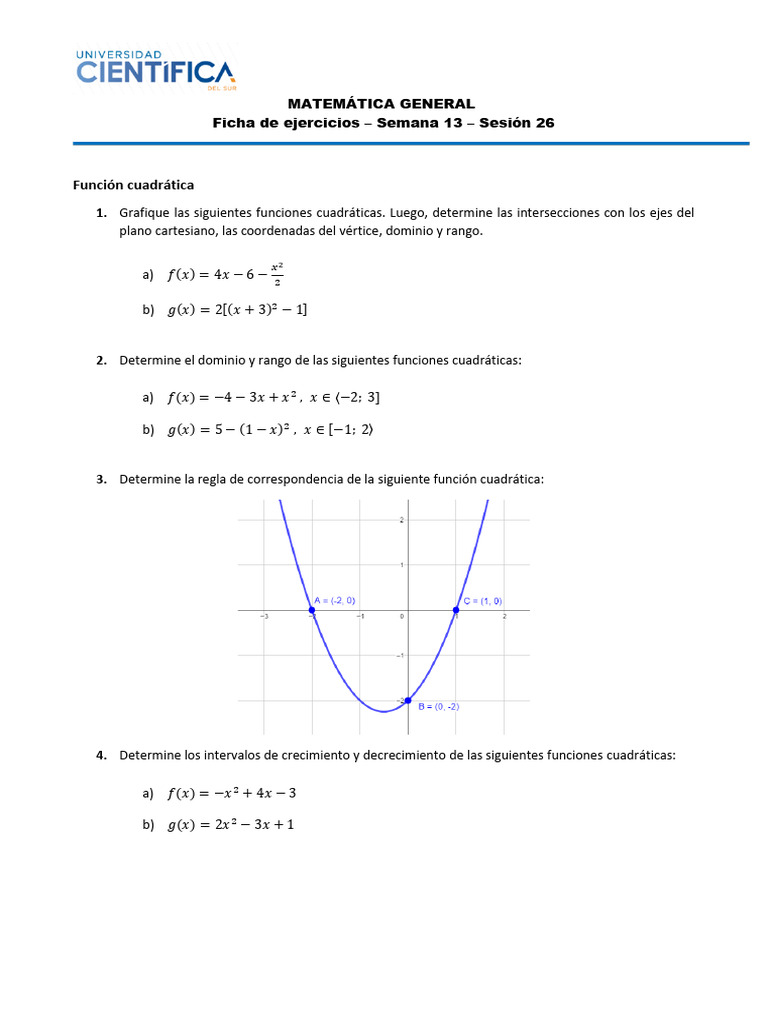 FICHA DE PRÁCTICA 20 - Mat Gral - Sem13 - Sesión 26 (Función Cuadrática) | PDF | Métodos y ...