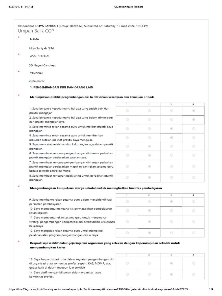 PI Kuesioner CGP 1 | PDF