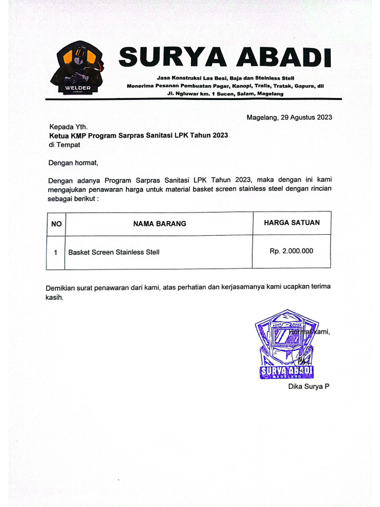 Basket Screen - Surya Abadi | PDF