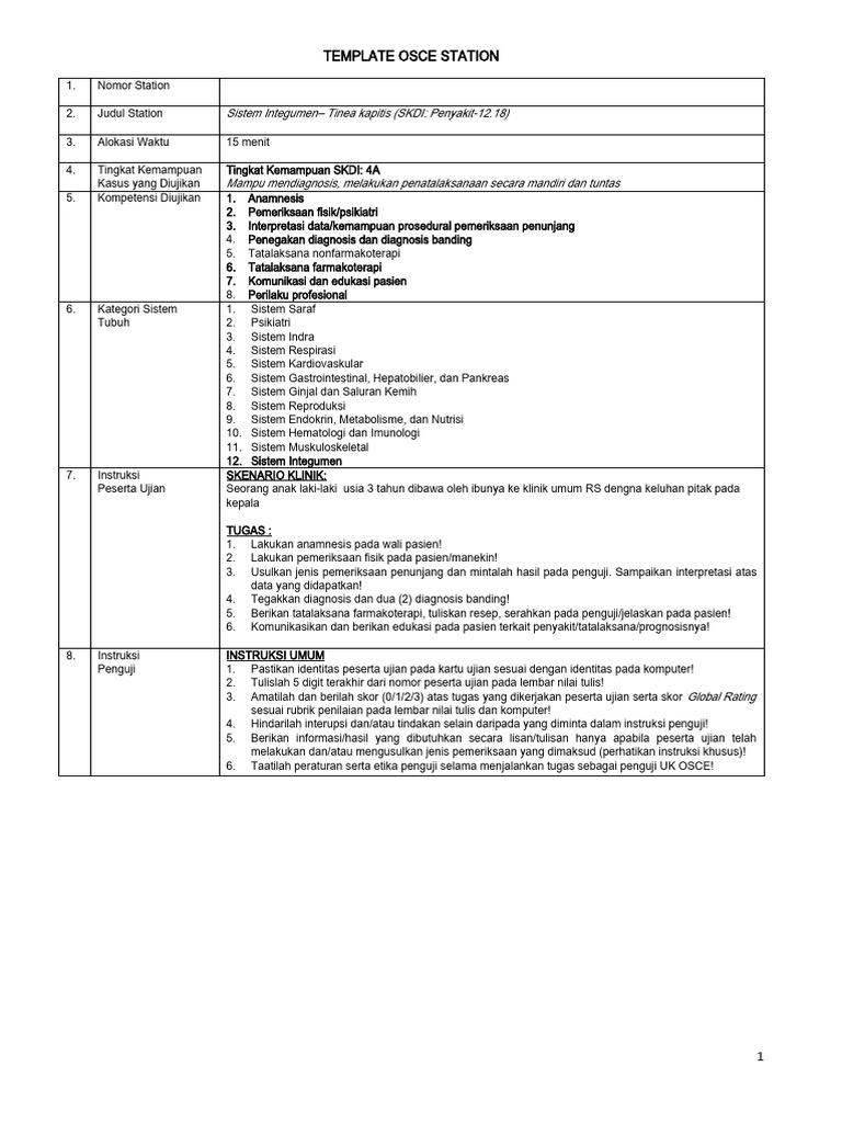 Template OSCE Tinea 2 | PDF
