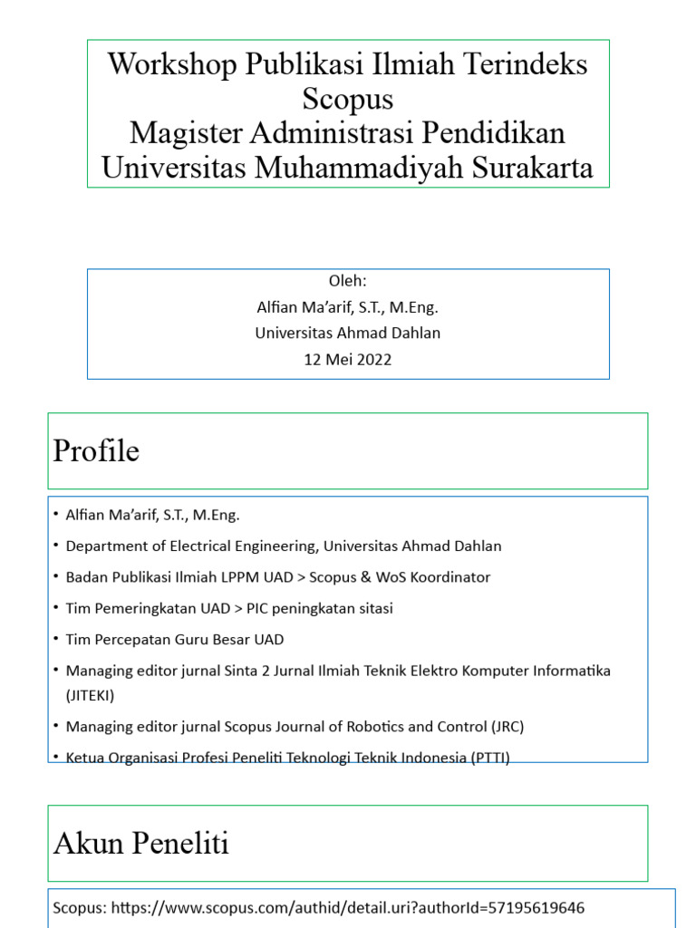 Workshop Publikasi Terindeks Scopus MAP UMS | PDF