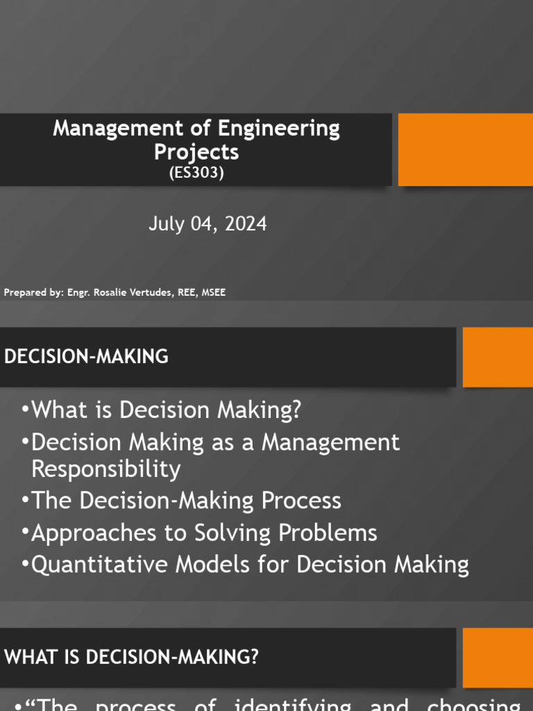 Topic2 Decision Making Engineering Management | PDF | Decision Making ...