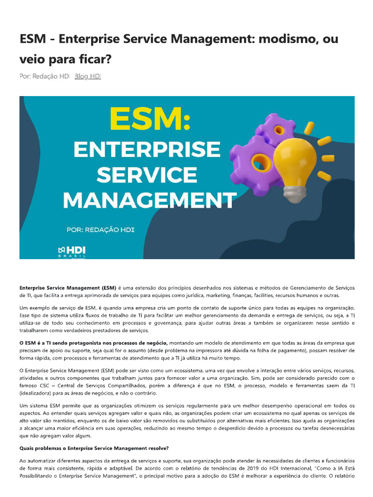 HDI - ESM - Enterprise Service Management | PDF