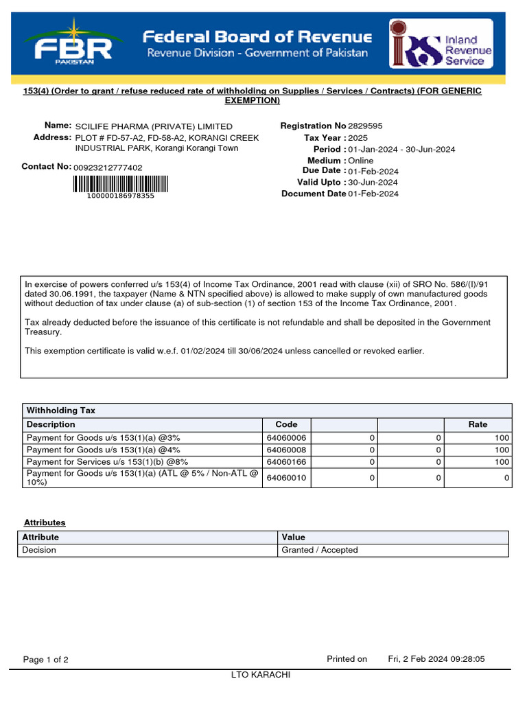 Exemption Certrificate Till 30-JUNE-2024 | PDF | Taxes | Government ...