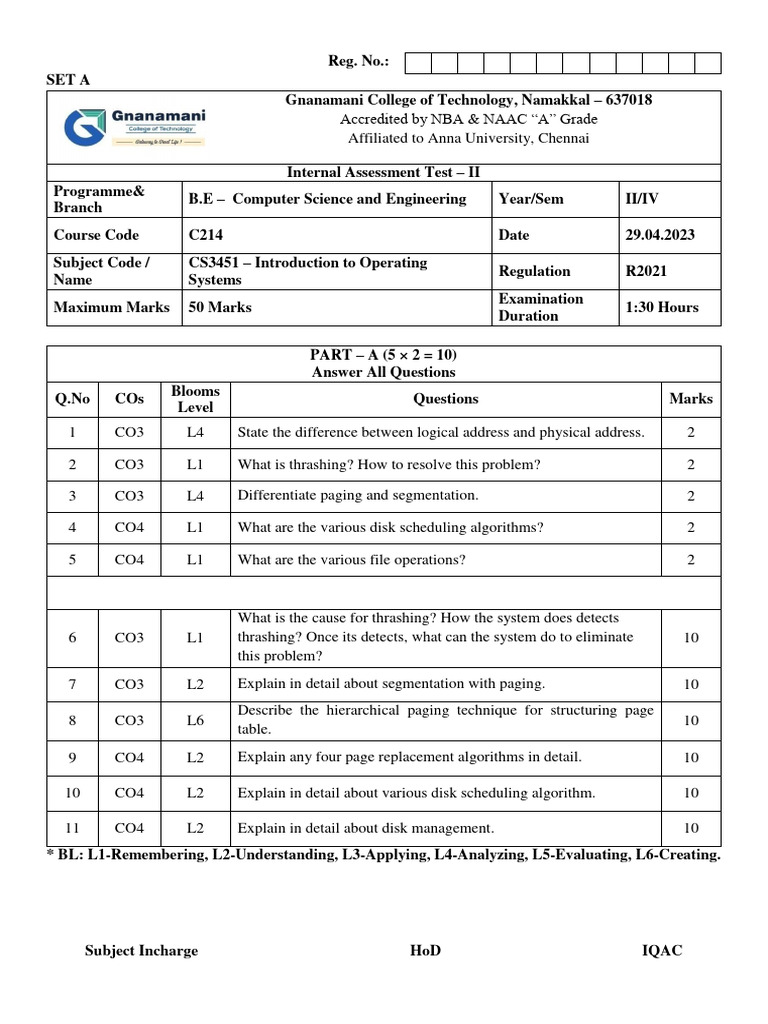 IOS Internal QP | PDF | Computer Data | Computer Hardware