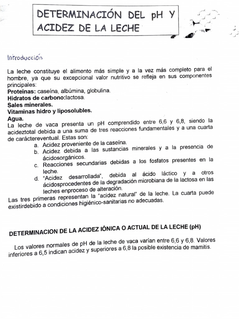 Determinación Del PH y Acidez de La Leche | PDF | Leche | Hidróxido de ...