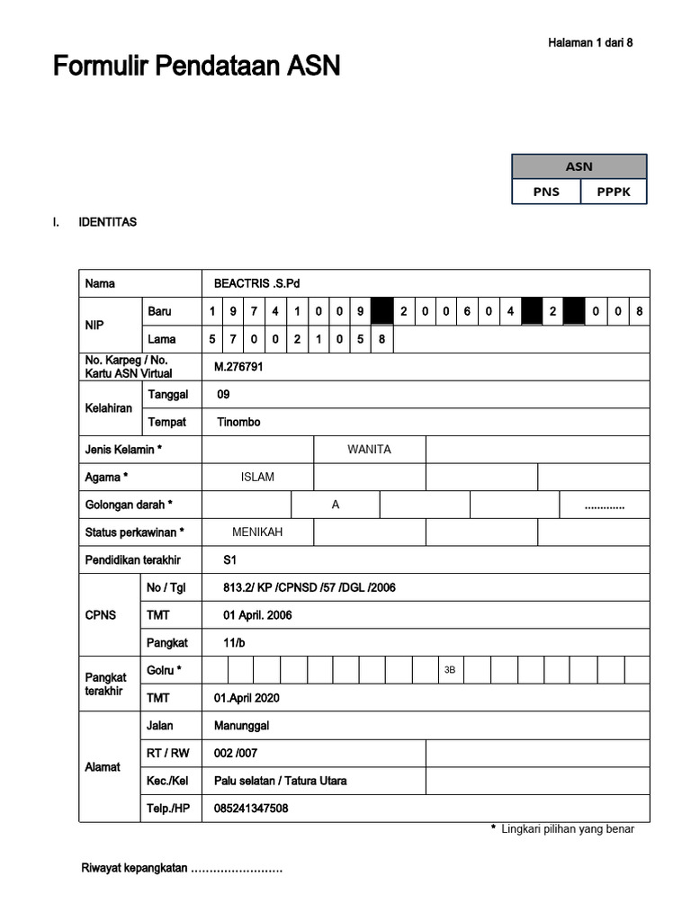 Form Pendataan ASN 2024 | PDF