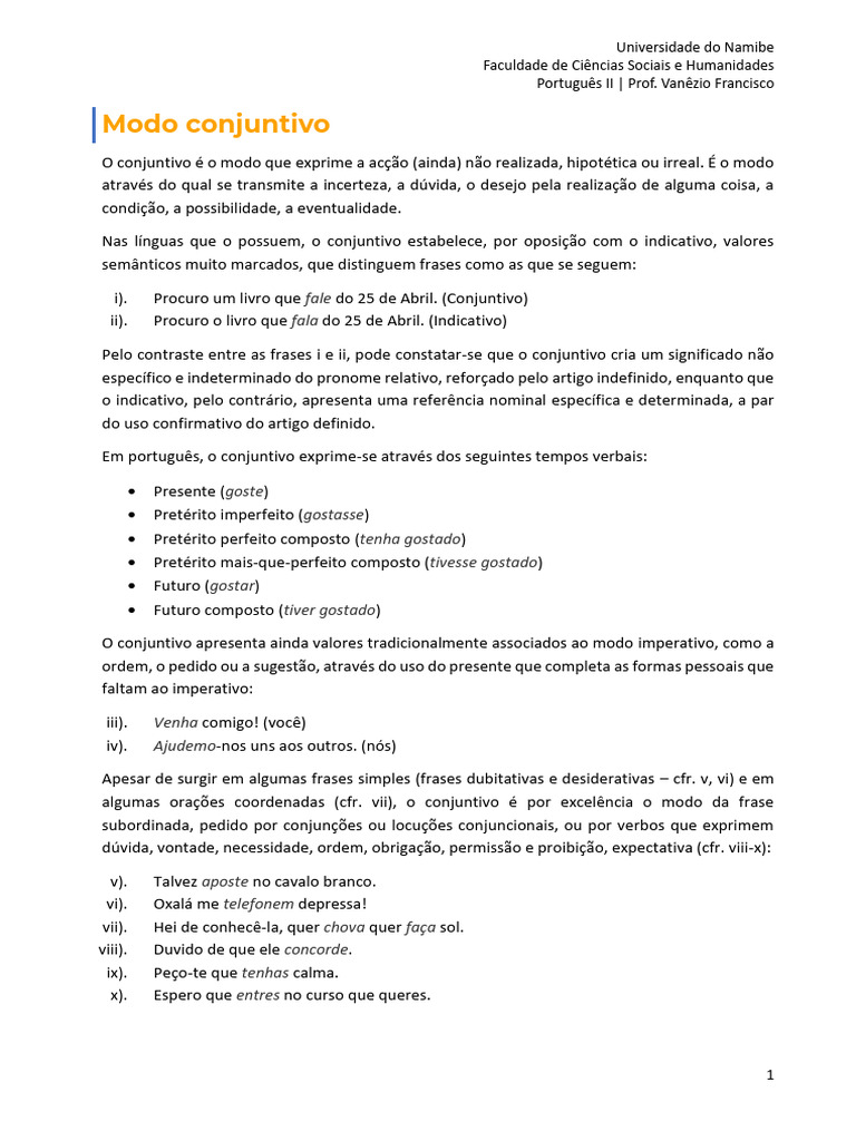 Entendendo o Modo Conjuntivo em Português | PDF | Gramática | Sintaxe