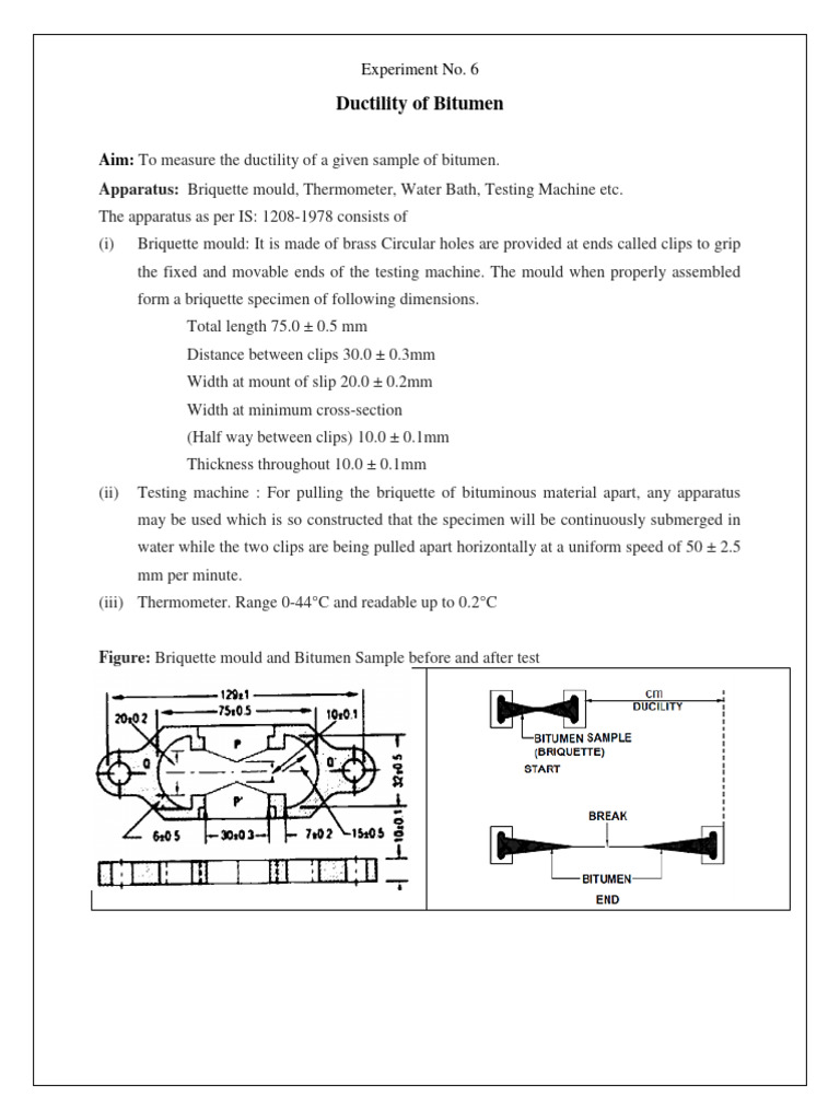 P No 06 - Ductility of Bitumen | PDF | Ductility | Road Surface