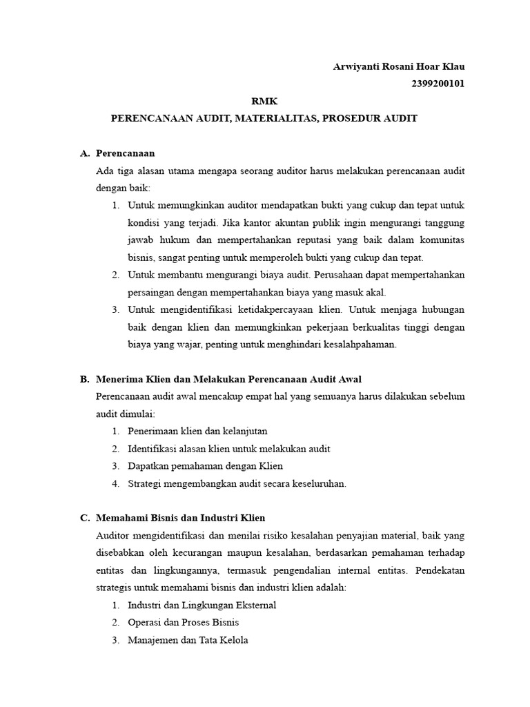 Perencanaan Audit | PDF | Pengelolaan Keuangan & Uang