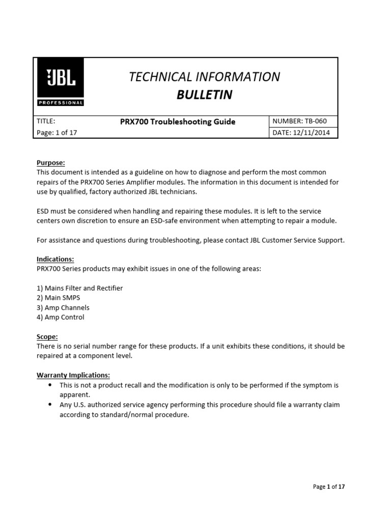 JBL Prx700 Rev.a Troubleshooting Guide | PDF | Amplifier | Mosfet