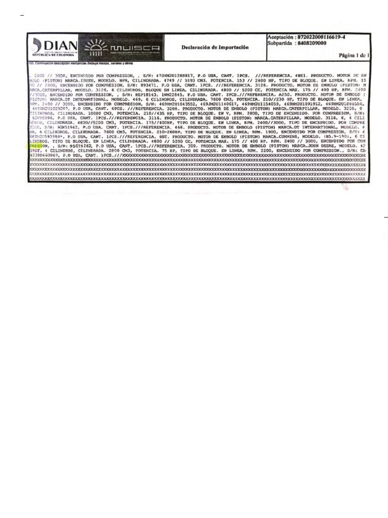 Manifiesto Importacion Dian Chingua-1 | PDF