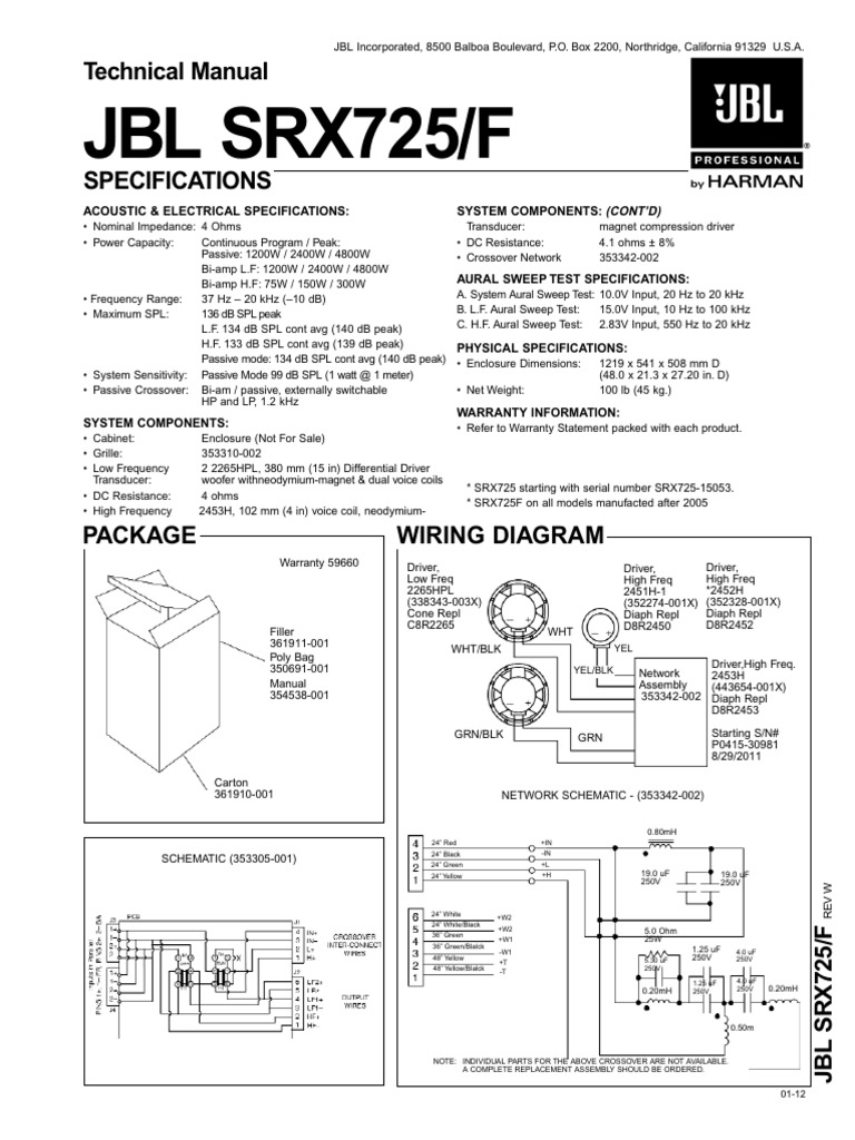 Technical Manual JBL Srx725 - F Specifications | PDF | Screw | Audio ...
