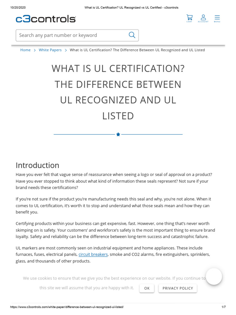 What Is UL Certification - UL Recognized Vs UL Certified - C3controls | PDF