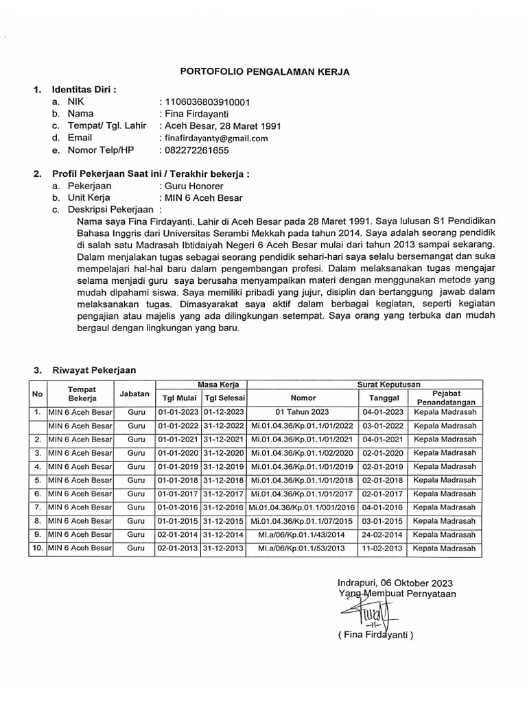 Surat Pengalaman Kerja_Forto Folio (Full) | PDF