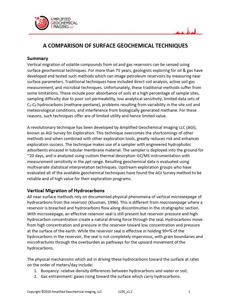 GEN Comparison Surface Geochem Techniques 1105 v1.2 | PDF | Soil | Petroleum Reservoir
