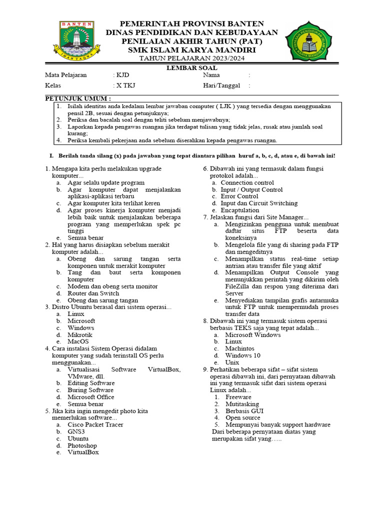 Soal Pat KJD 10 TKJ | PDF