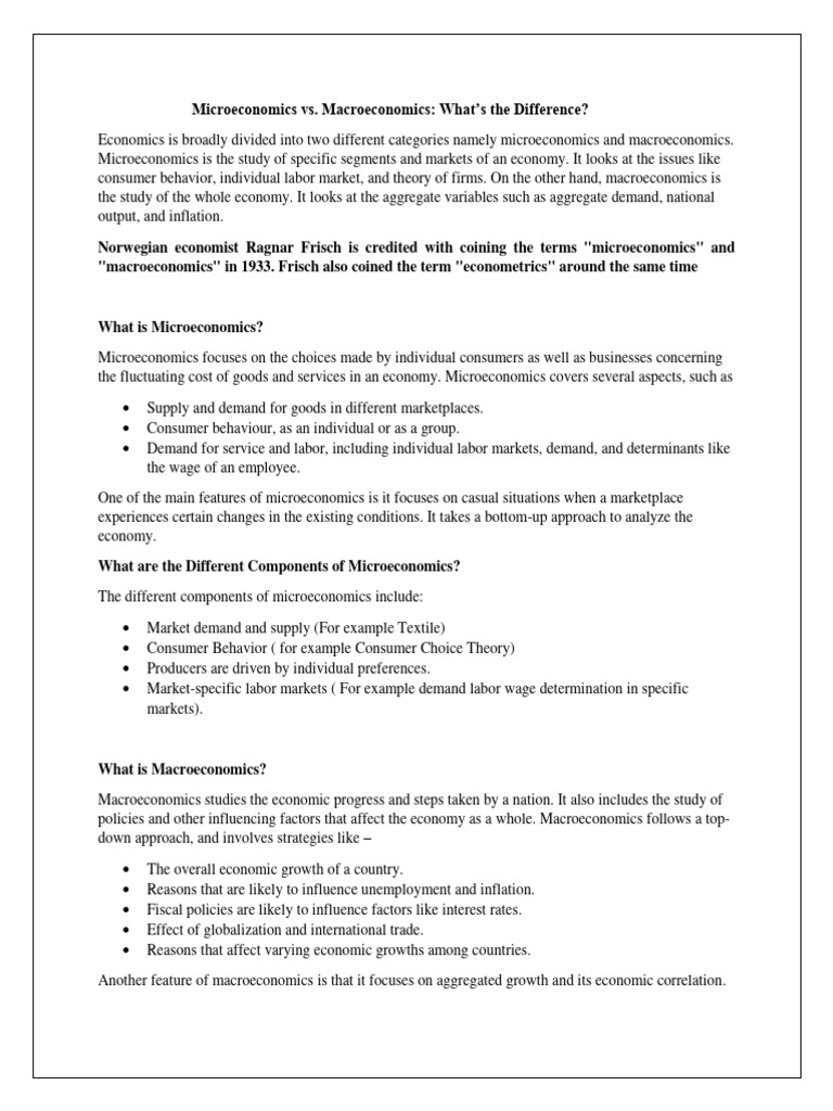 Microeconomics Vs Macroeconomics | PDF | Macroeconomics | Microeconomics