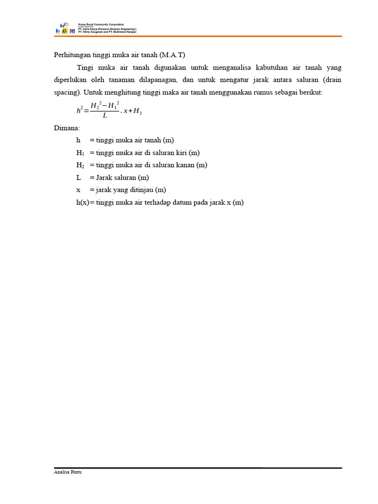 Perhitungan Tinggi Muka Air Tanah 5 HLM | PDF