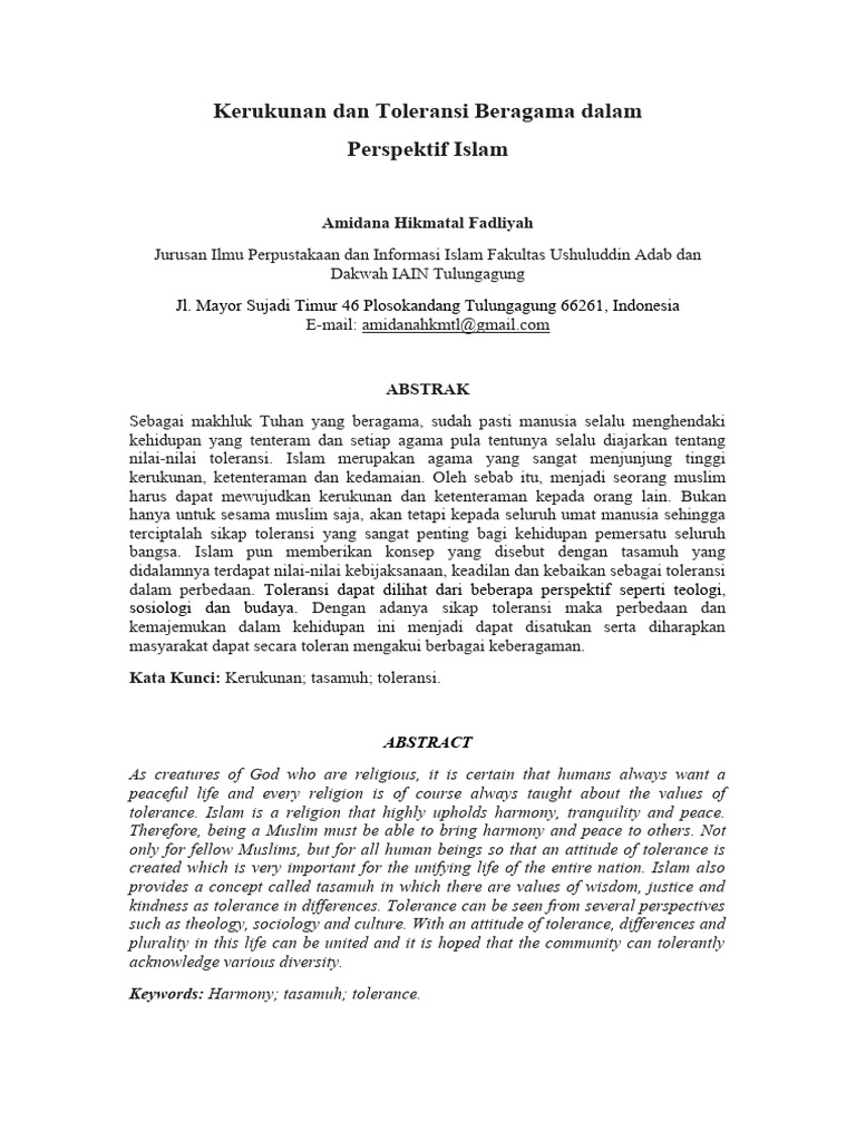 Kerukunan Dan Toleransi Beragama Dalam Perspektif Islam | PDF | Agama & Spiritualitas