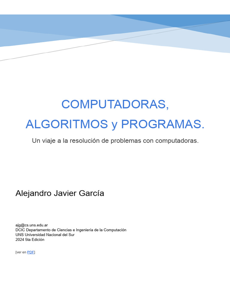 Computadoras, Algoritmos y Programas - Alejandro Javier Garcia - 2024 - 5ta Edición | PDF ...