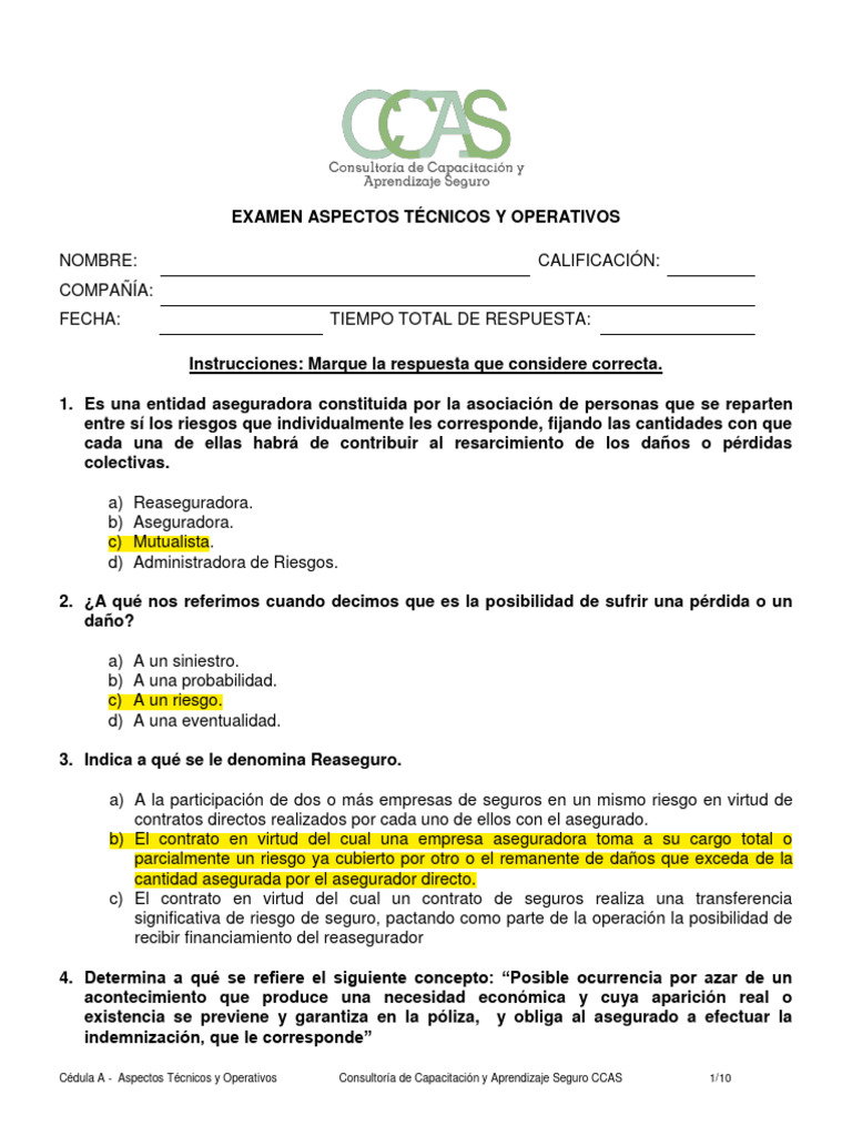 2 Examen Aspectos Técnicos y Operativos-Participante | PDF | Seguro | Póliza de seguros