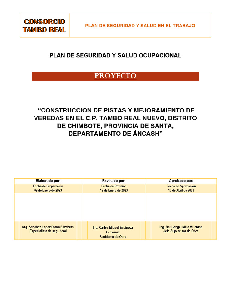 PLAN DE SEGURIDAD Y SALUD EN EL TRABAJO - CONSORCIO TAMBO REAL | Descargar gratis PDF ...