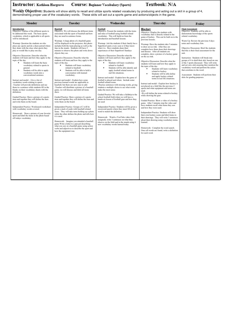 5 day lesson plan | Download Free PDF | Vocabulary | Word