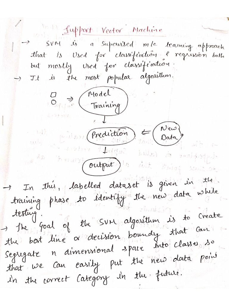 Machine Learning Unit 2 (SVM) | PDF
