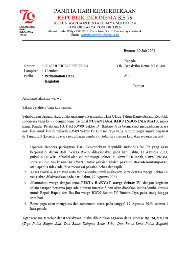 Surat Panitia Hut RI | PDF