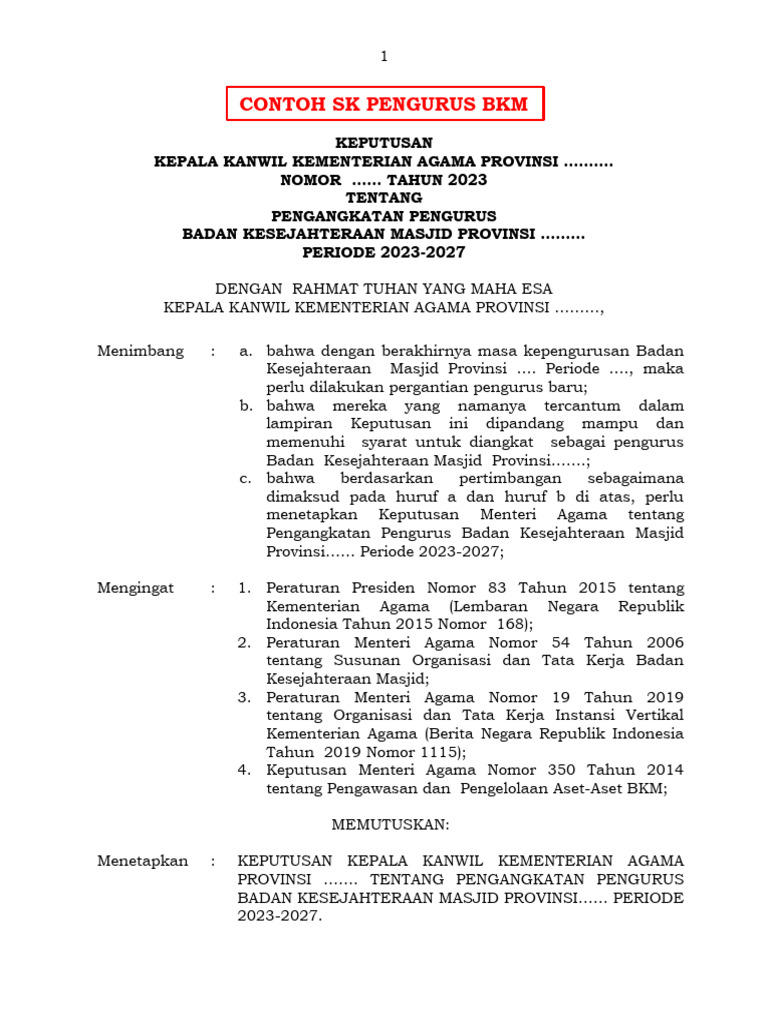 CONTOH SK PENGURUS BKM Revit | PDF