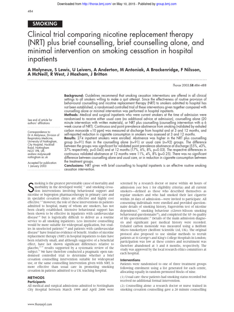 NRT Clinical Trial | PDF | Smoking Cessation | Medical Specialties