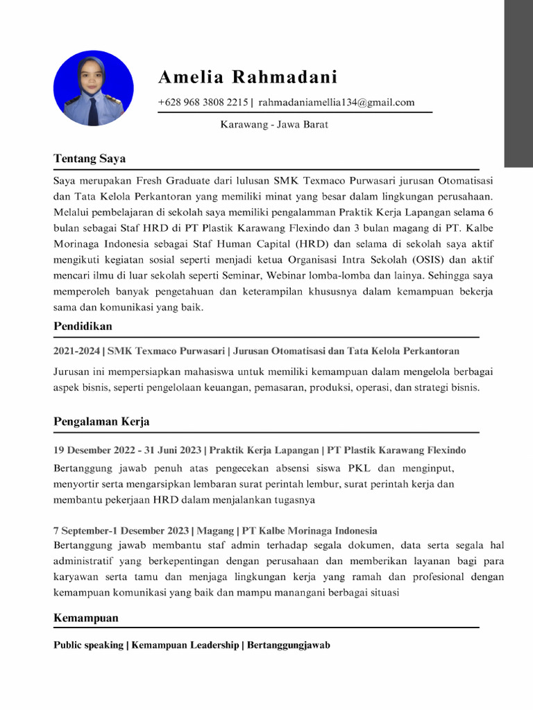 CV Untuk Jurusan Otomatisasi Dan Tata Kelola Perkantoran (OTKP) | PDF