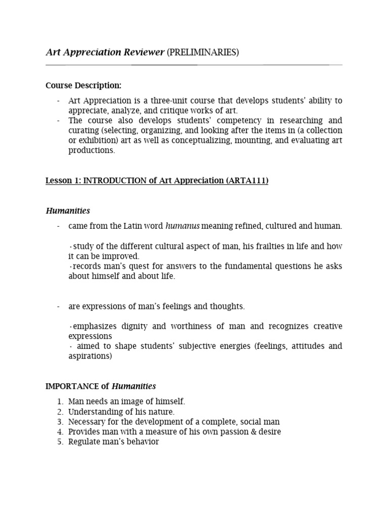 ARTA111 Reviewer Preliminaries | PDF | Color | The Arts