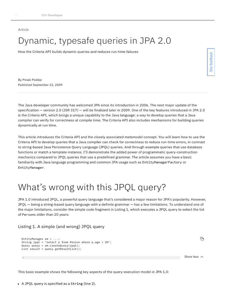 Dynamic, Typesafe Queries in JPA 2.0 - IBM Developer | PDF | Class (Computer Programming ...