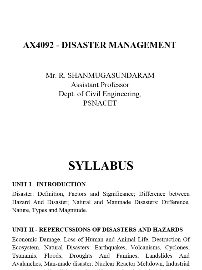 Unit 1 - Introduction On Disaster | PDF | Natural Disasters | Hazards
