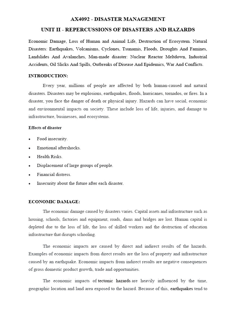 Disaster Management: Impacts and Effects | PDF | Oil Spill | Volcano