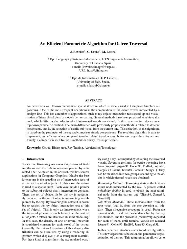 An Efficient Parametric Algorithm For Octree Traversal Pdf Top Down And Bottom Up Design Voxel