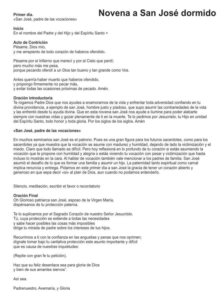 Novena A San José Dormido | PDF | Oración | María, madre de Jesús