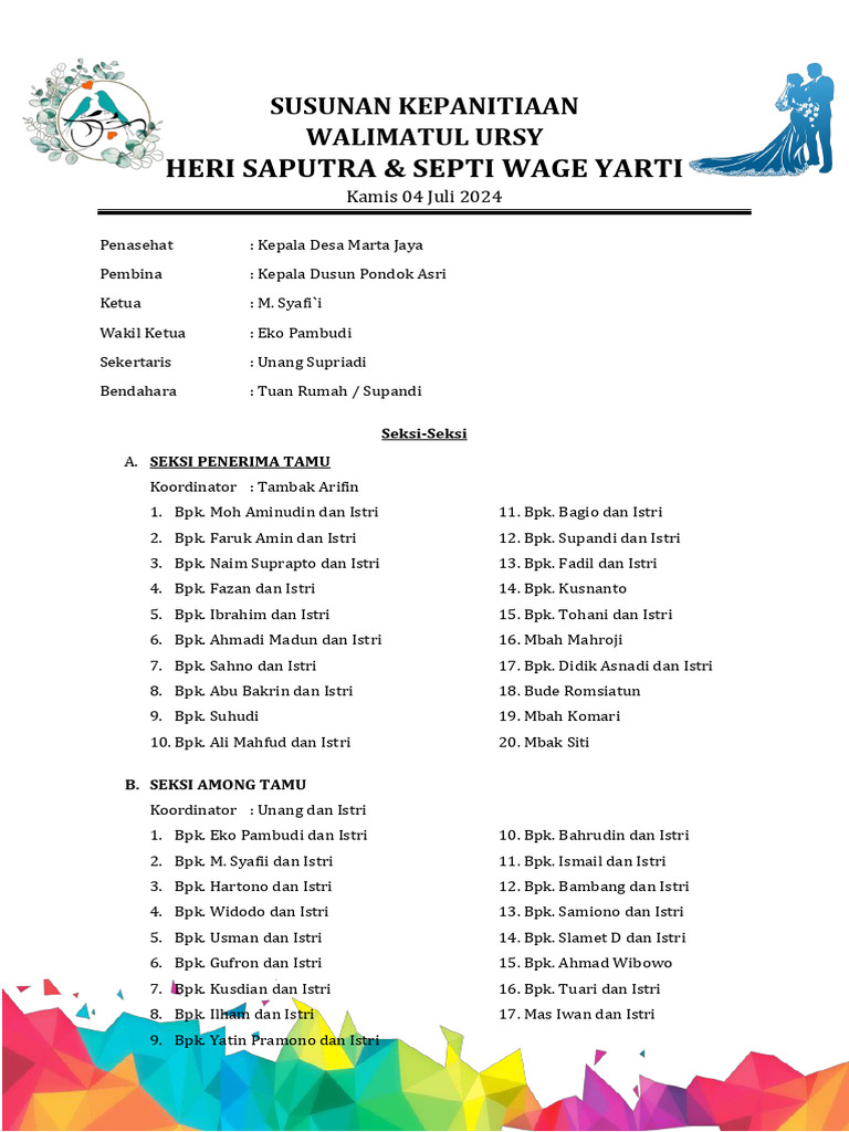 Susunan Kepanitiaan Pernikahan 1 | PDF