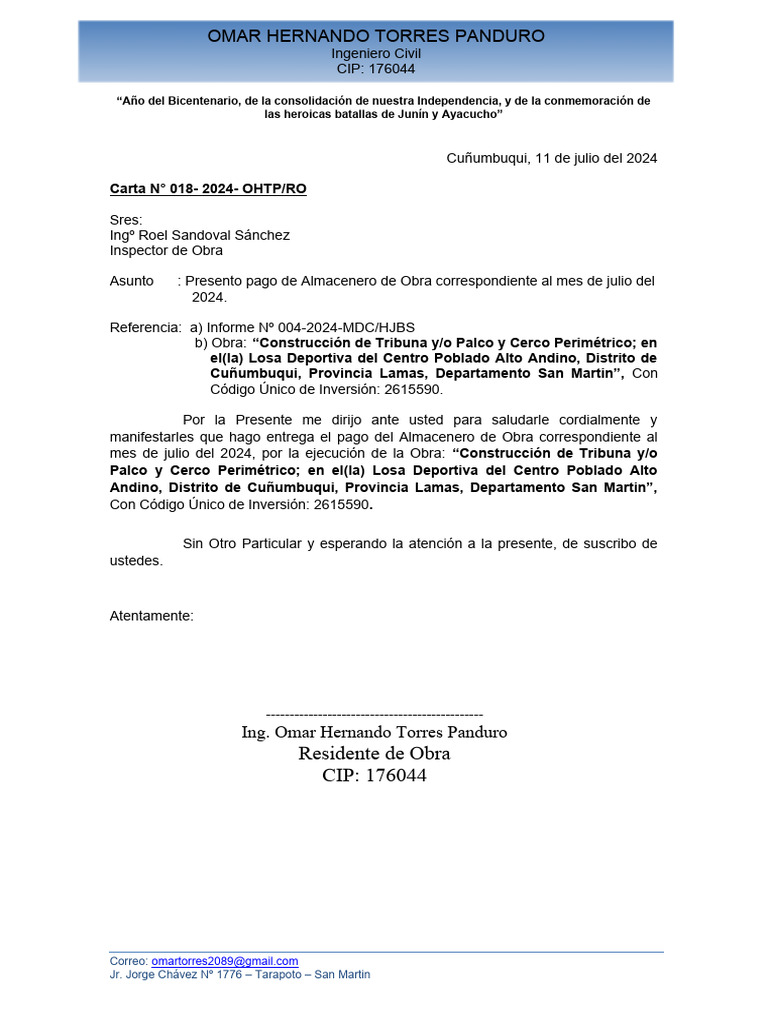 Pago de Almacenero de Obra Julio 2024 | PDF | Hogar, jardinería y bricolaje