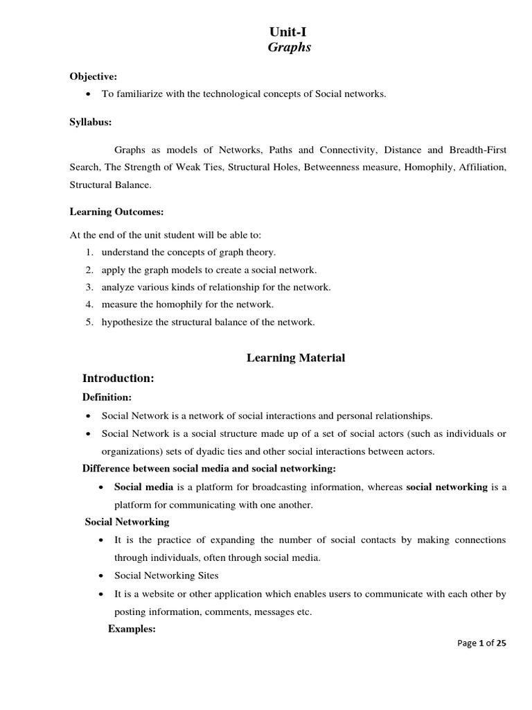 SNA Unit1 LearningMaterial | PDF | Social Network | Computer Network