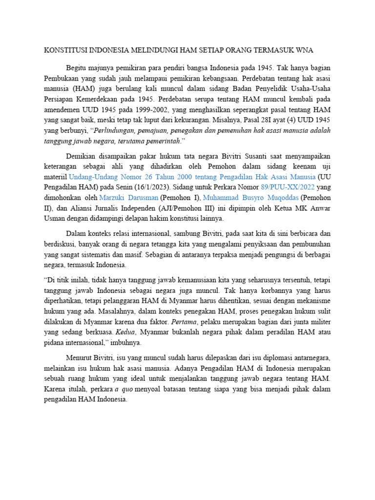 Materi HAM Konstitusi Indonesia | PDF